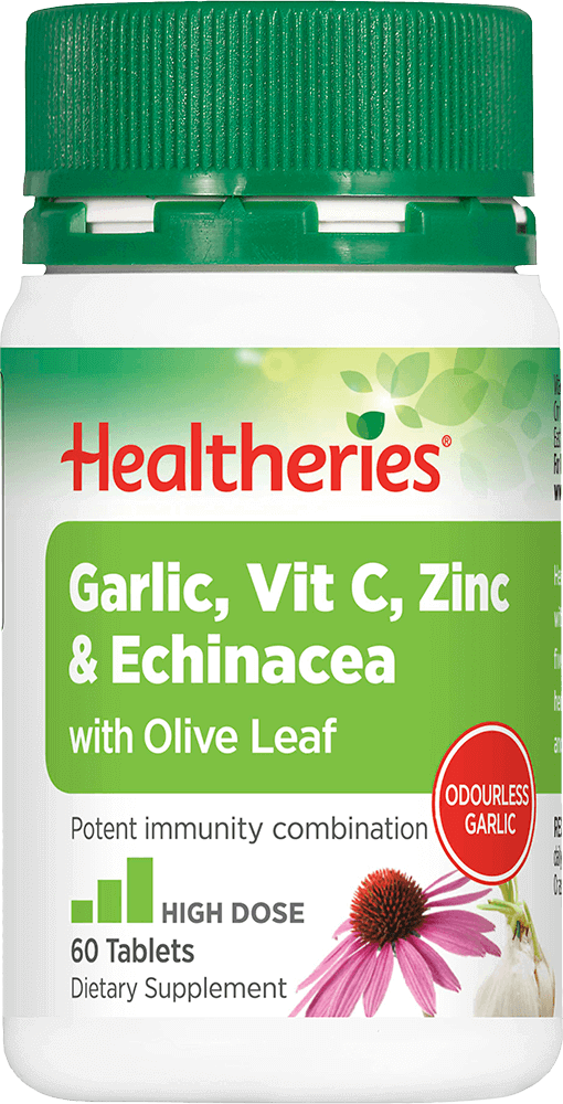 Healtheries Garlic, Vit C, Zinc & Echinacea with Olive Leaf Tablets ...